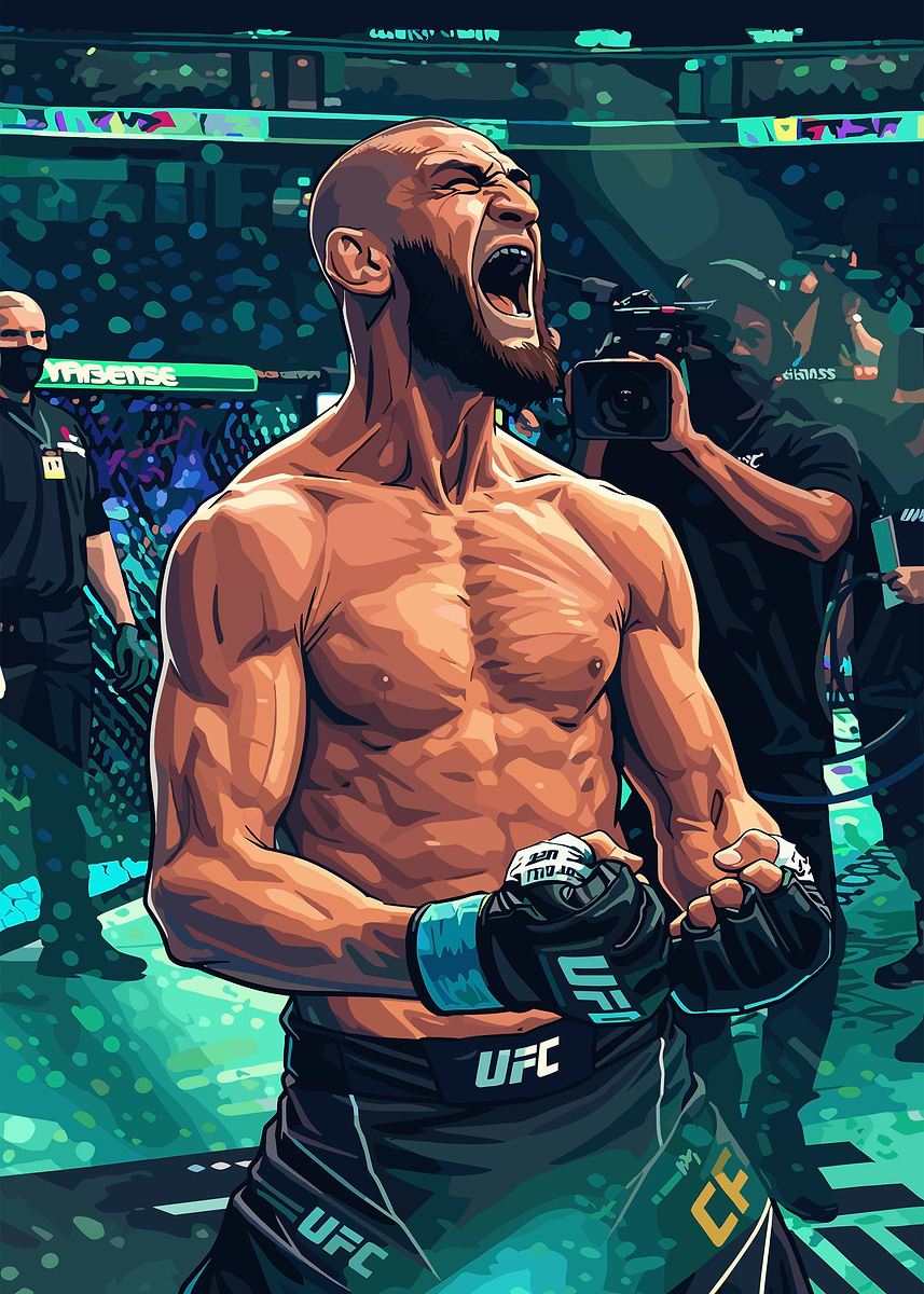 'UFC Fighter Khamzat Chimaev Roaring' Poster, picture, metal print ...