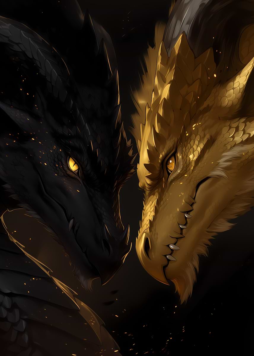 'Two Dragons Facing Each Other' Poster, picture, metal print, paint by ...