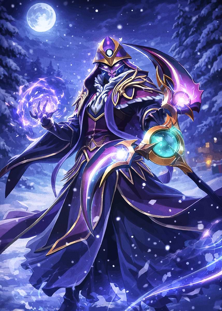 'Mysterious Mage in Snowy Night' Poster, picture, metal print, paint by ...