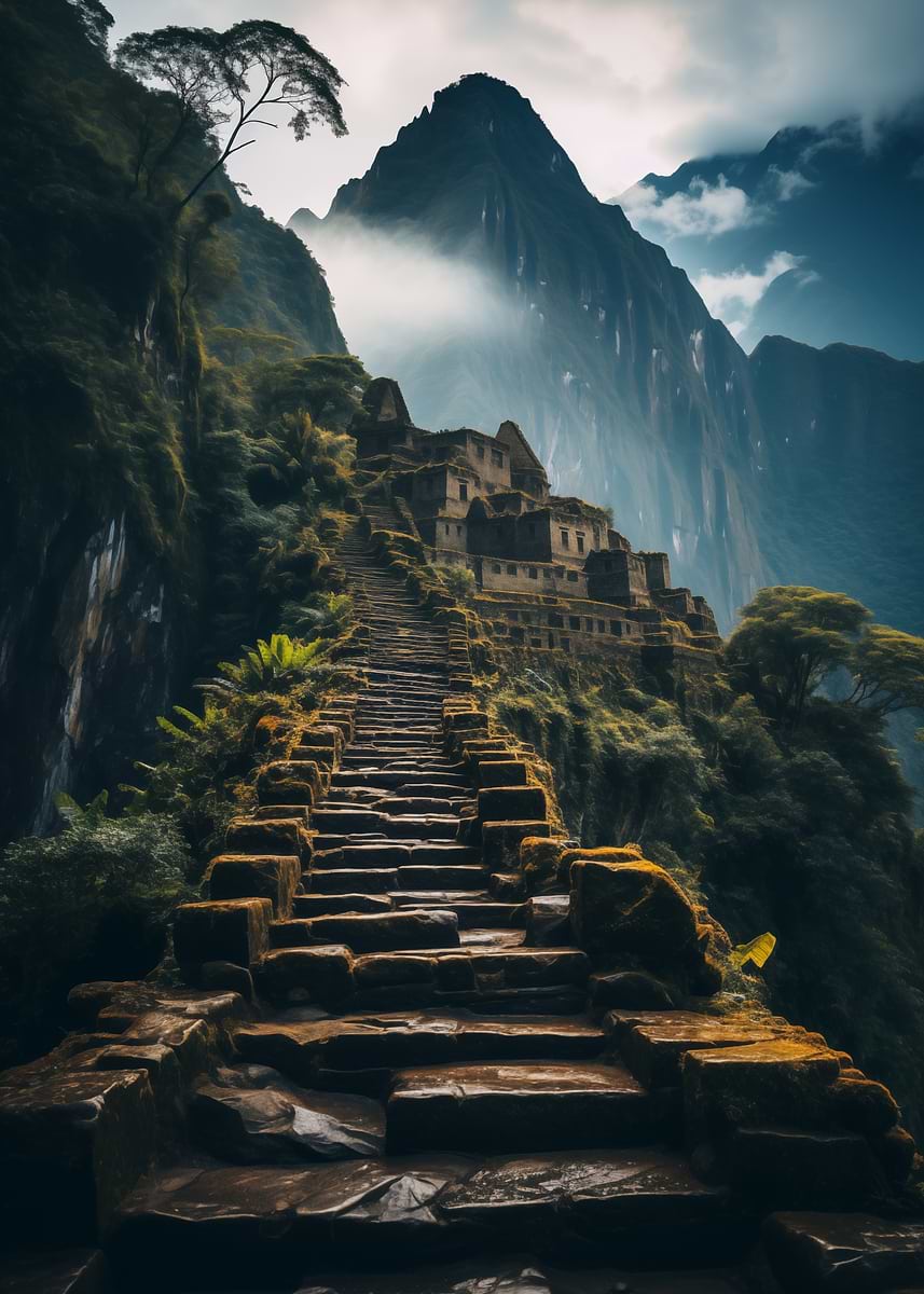 'Ancient Stone Staircase to Machu Picchu' Poster, picture, metal print ...