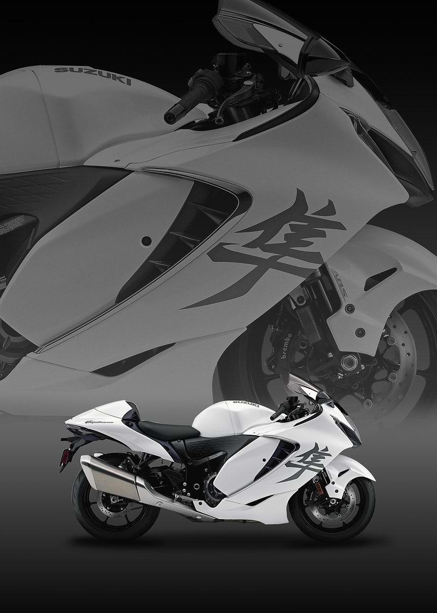 'White Suzuki Hayabusa Motorcycle' Poster, picture, metal print, paint ...