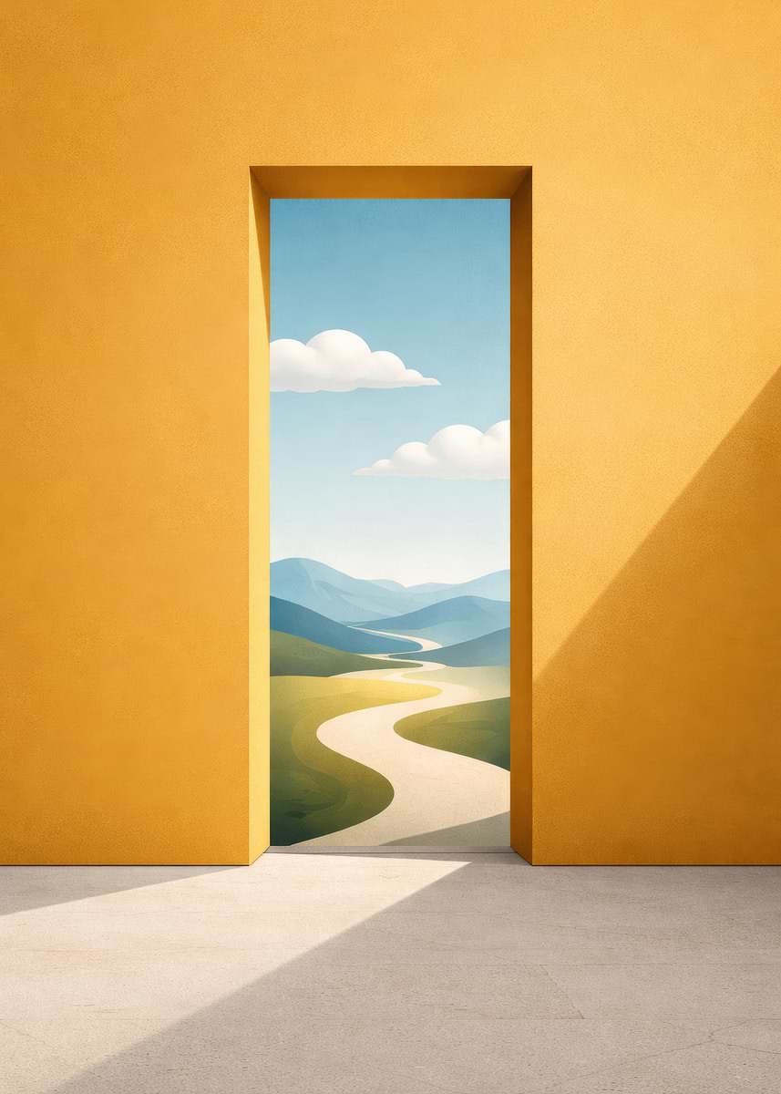'Doorway to a Winding Path Landscape' Poster, picture, metal print ...