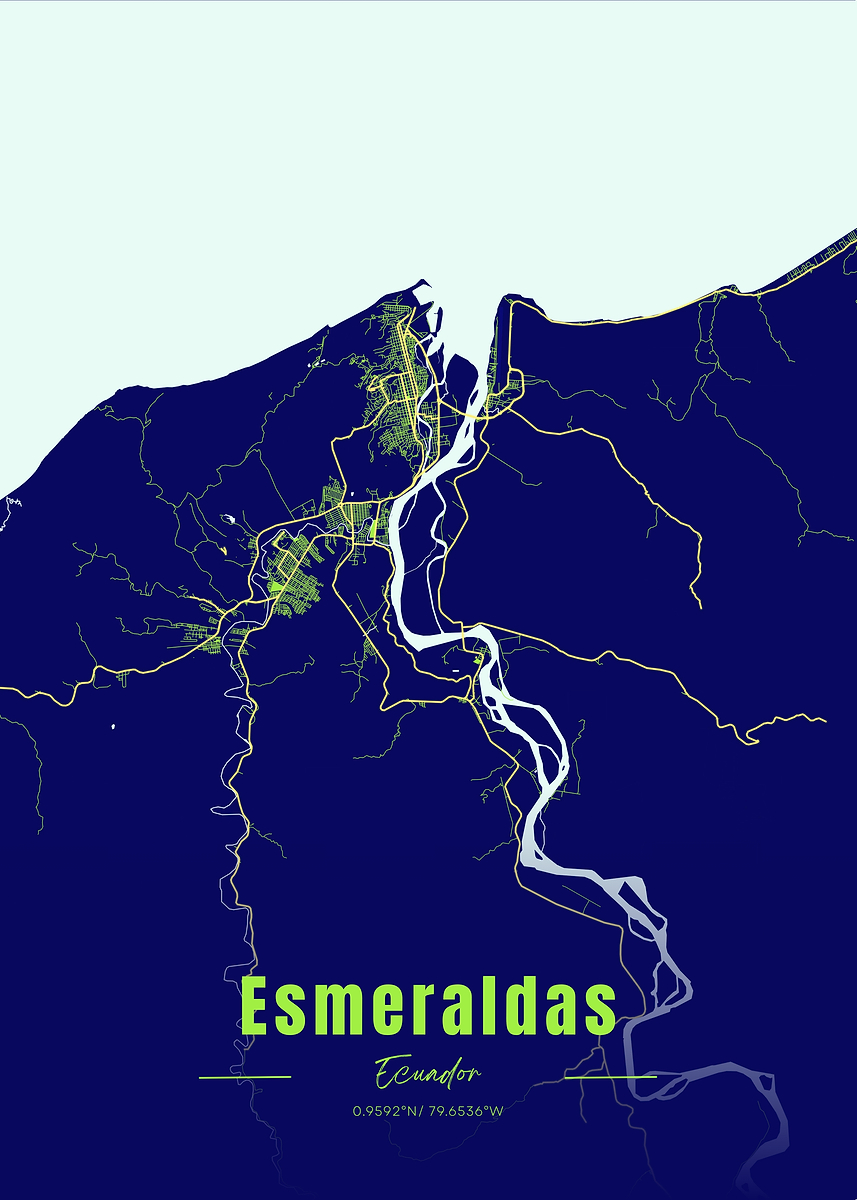 'Esmeraldas Ecuador Map' Poster, picture, metal print, paint by ...