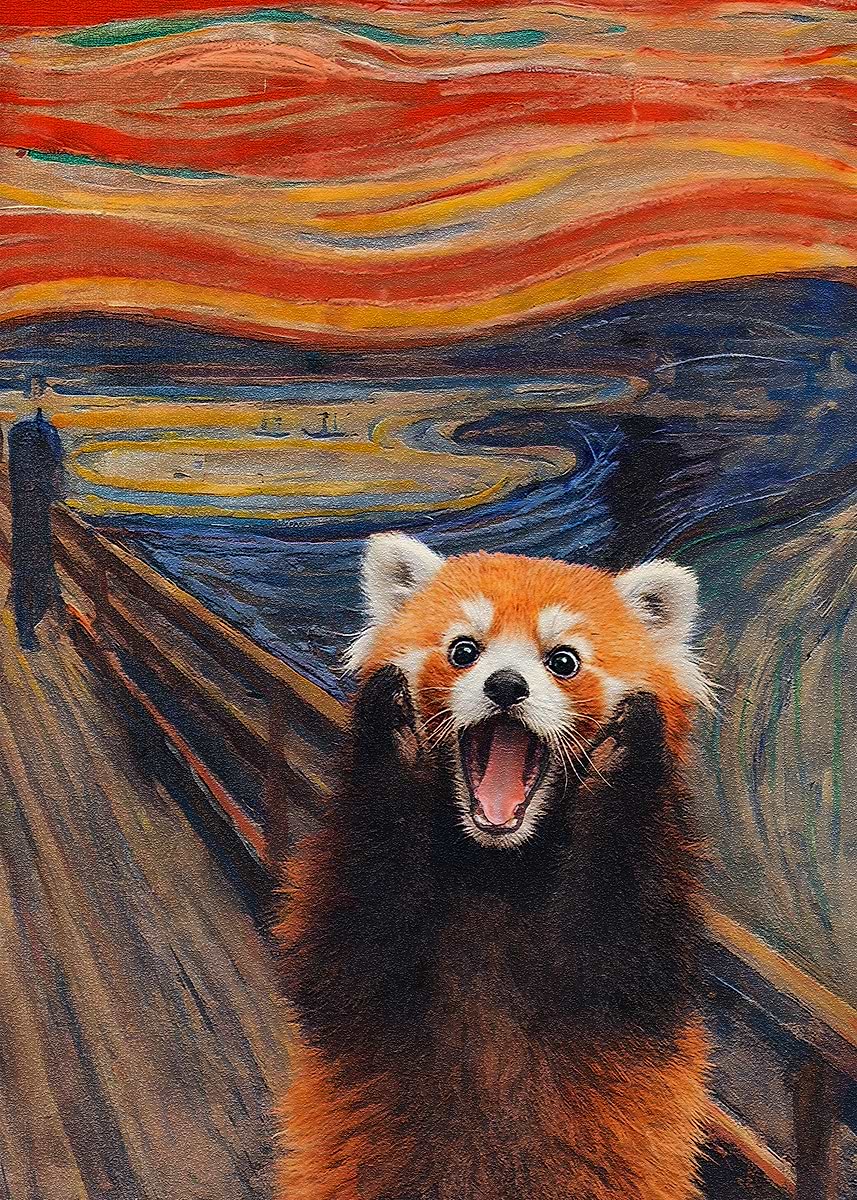 'Red Panda Screaming in Edvard Munch Style' Poster, picture, metal ...