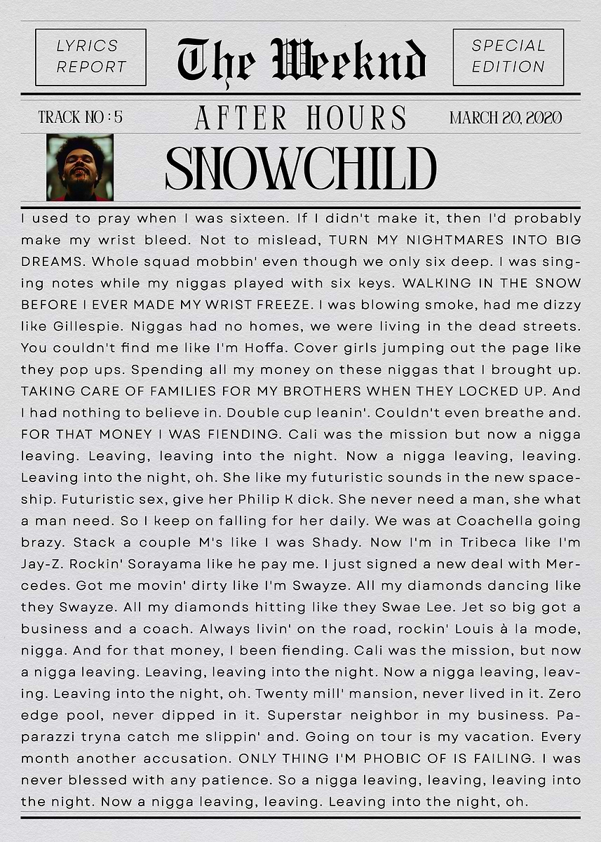 'The Weeknd Snowchild ' Poster, picture, metal print, paint by Angela ...