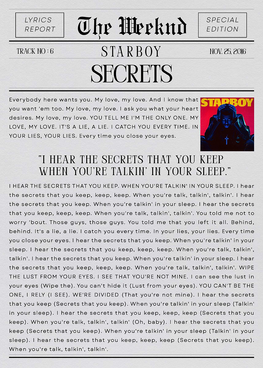 'The Weeknd Secrets ' Poster, picture, metal print, paint by Angela ...