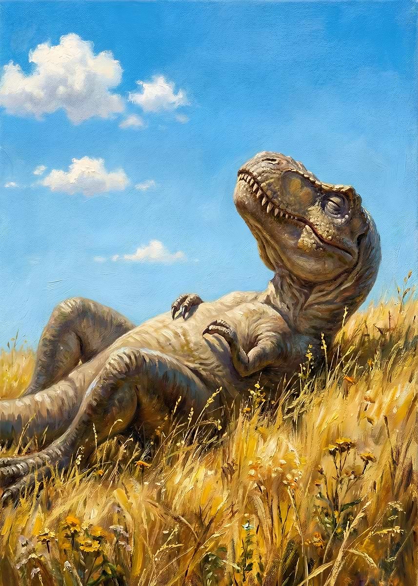 'Relaxing Tyrannosaurus Rex in a Field' Poster, picture, metal print ...