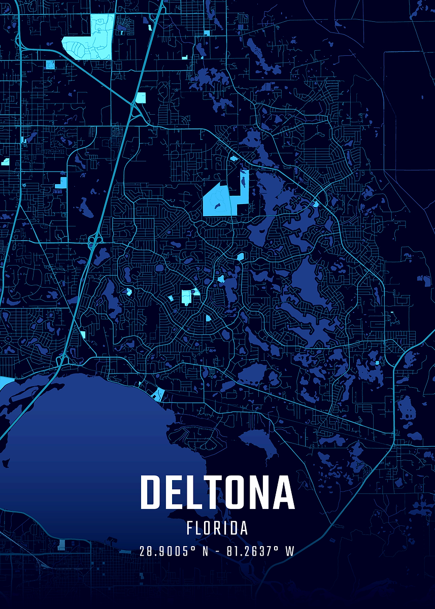 'Deltona Florida Midnight City Map' Poster, picture, metal print, paint ...