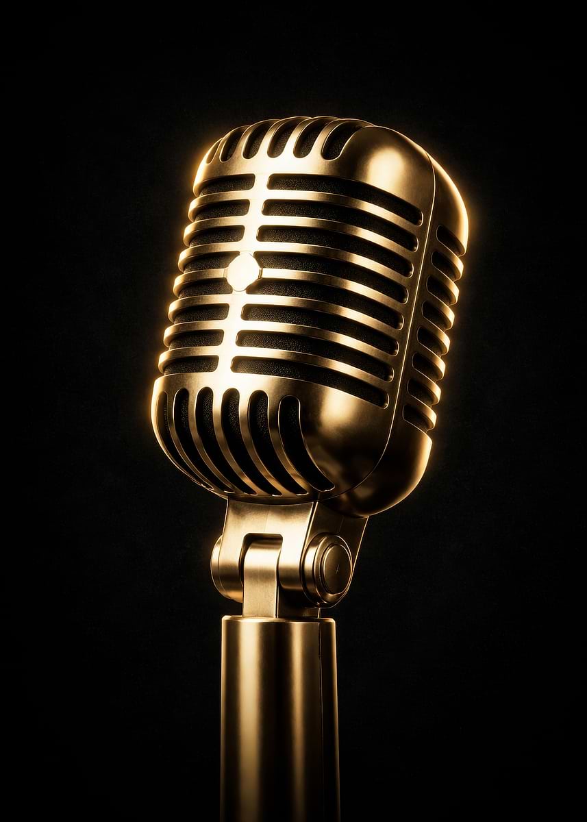 'Golden Vintage Microphone' Poster, picture, metal print, paint by ...