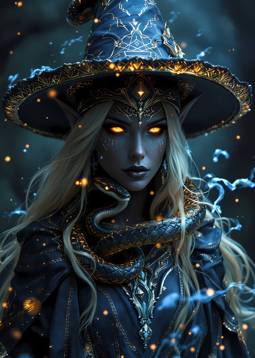 'Elf Witch with Snake' Poster, picture, metal print, paint by Artivium ...