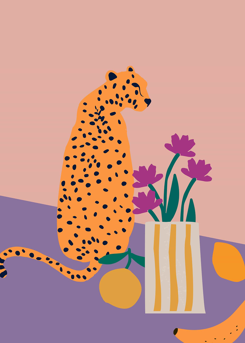 'Cheetah with Fruit and Flowers' Poster, picture, metal print, paint by ...