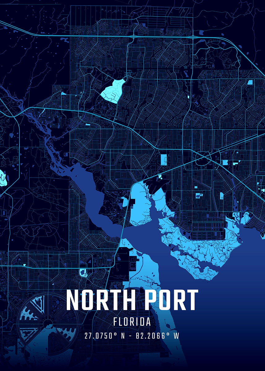 'North Port Florida Midnight City Map' Poster, picture, metal print ...