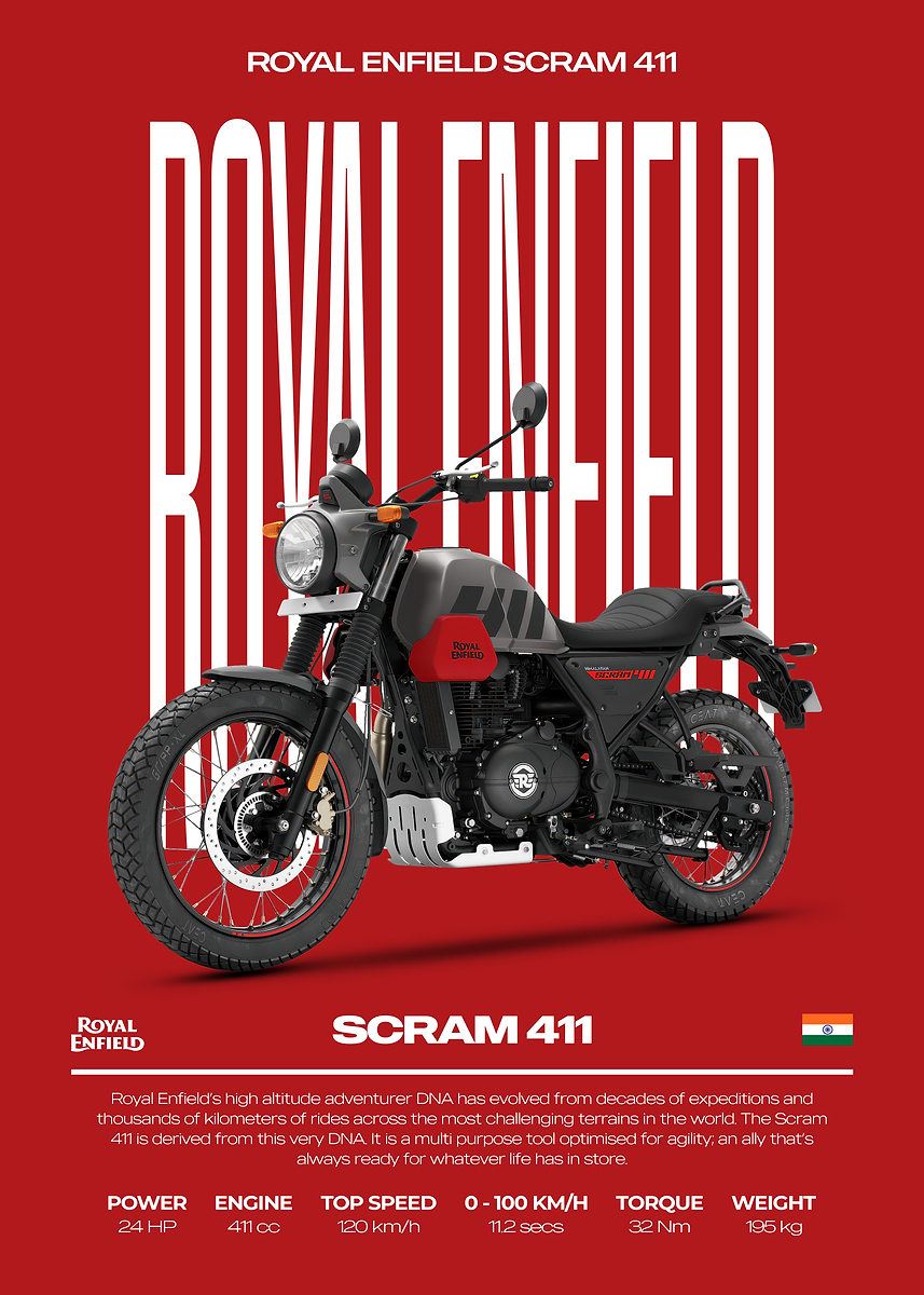 'Royal Enfield Scram 411 Motorcycle Poster' Poster, picture, metal ...