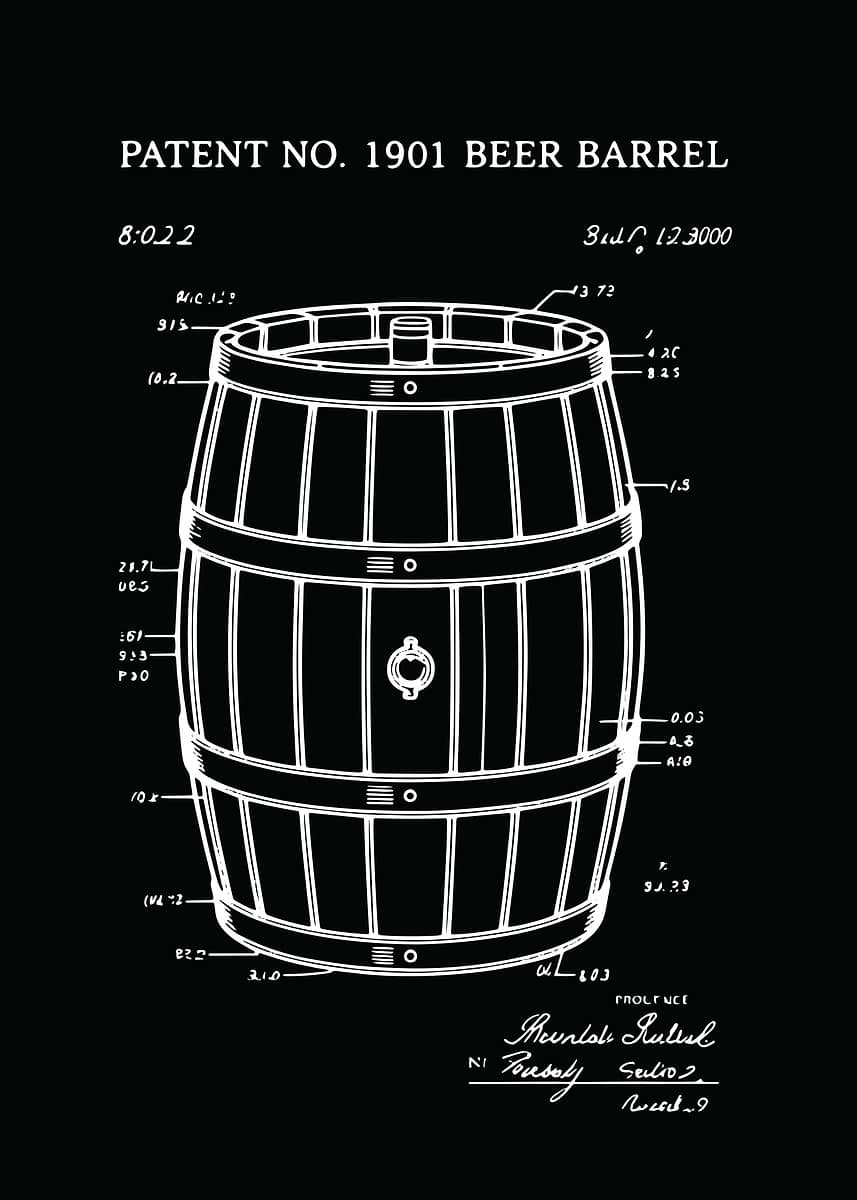 '1901 Beer Barrel Patent Drawing' Poster, picture, metal print, paint ...