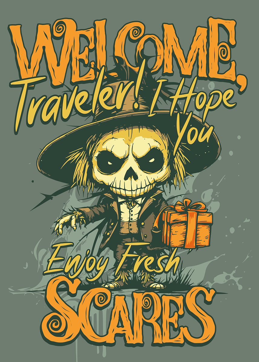 'Scarecrow with Gift and Halloween Message' Poster, picture, metal ...