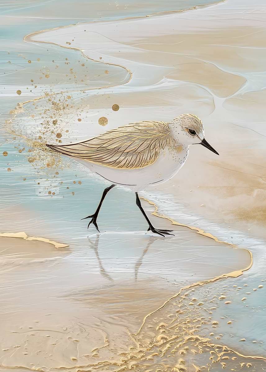 'Sandpiper on a Beach with Gold Accents' Poster, picture, metal print ...
