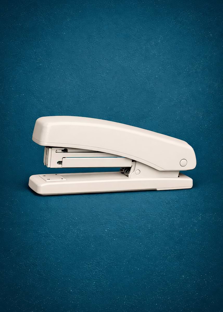 'White Stapler on Blue Background' Poster, picture, metal print, paint ...