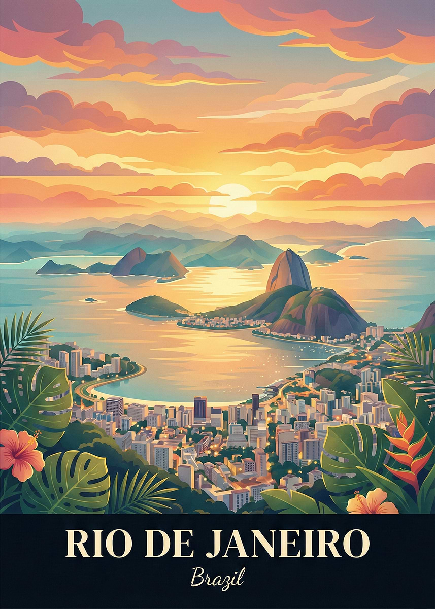 'Rio de Janeiro Sunset Cityscape' Poster, picture, metal print, paint ...