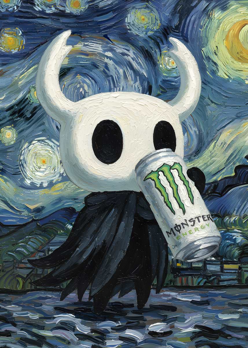 'Hollow Knight drinking Monster Energy' Poster, picture, metal print ...