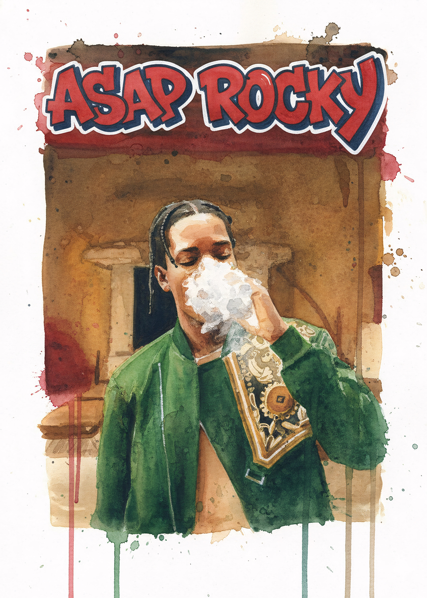 'A$AP Rocky Watercolor Portrait' Poster, picture, metal print, paint by ...