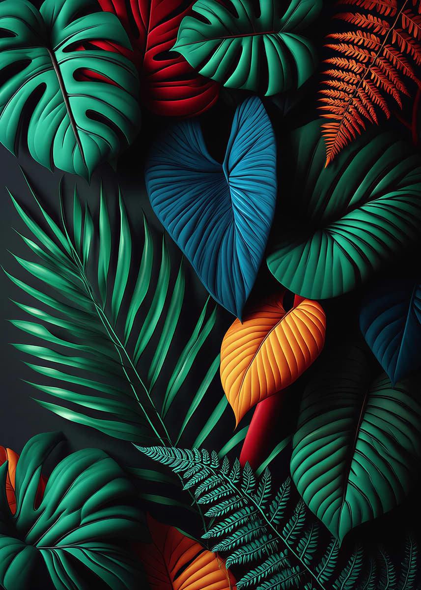 'Vibrant Tropical Leaves' Poster, picture, metal print, paint by Le ...