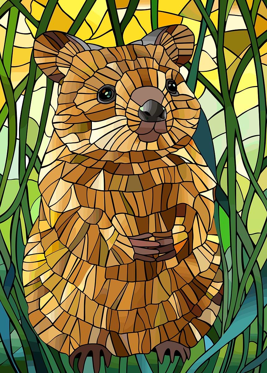 'Stained Glass Quokka in Nature' Poster, picture, metal print, paint by ...