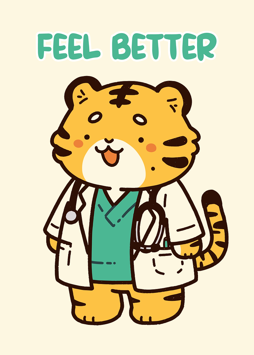 'Cute Tiger Doctor Feel Better Card' Poster, picture, metal print ...