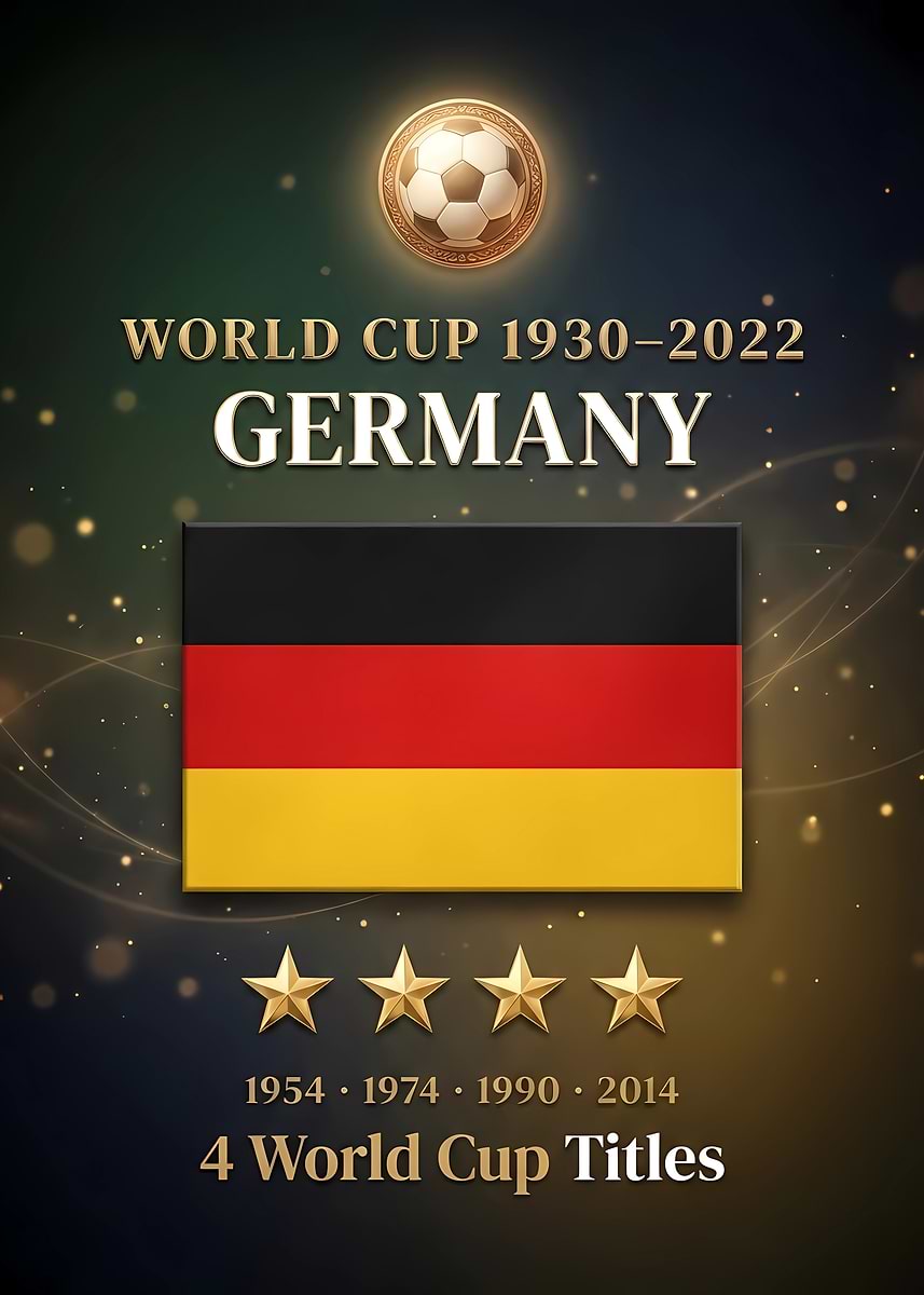 'Germany World Cup Titles' Poster, picture, metal print, paint by ...