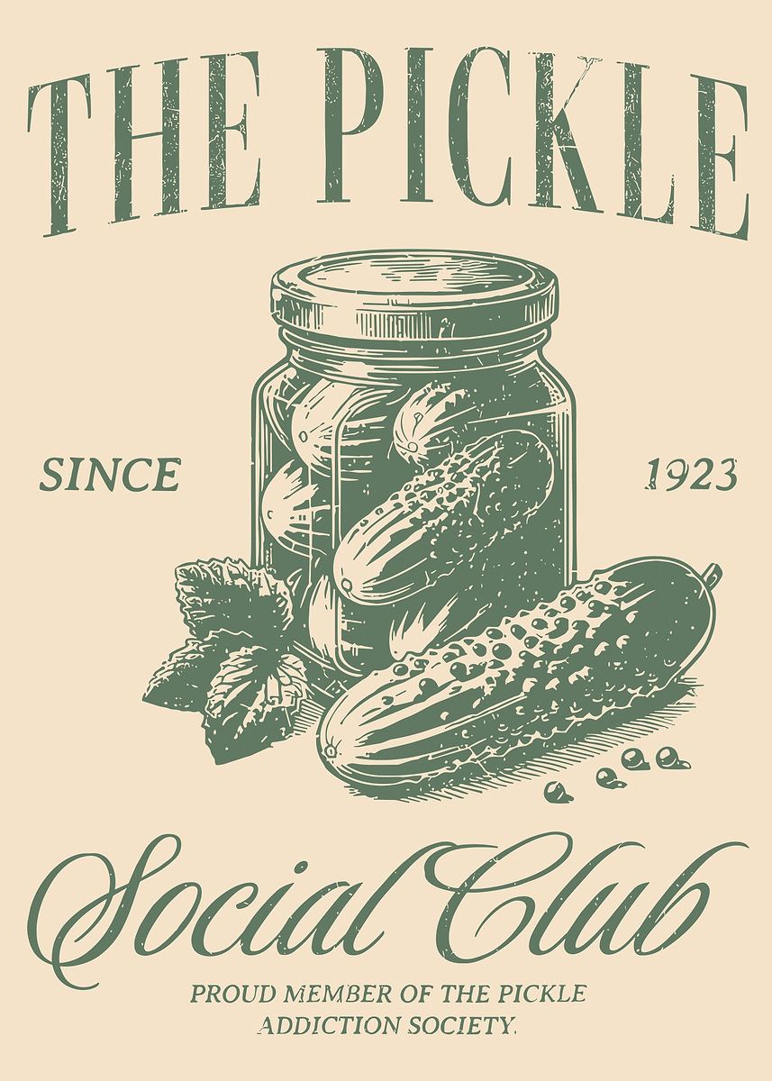'The Pickle Poster, Vintage Pickle Jar Art, Retro Social Club Wall ...