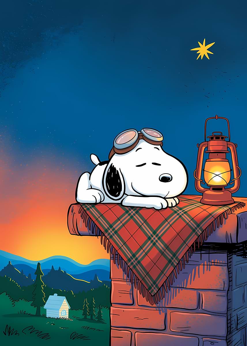 'Snoopy sleeping on a blanket at sunset' Poster, picture, metal print ...