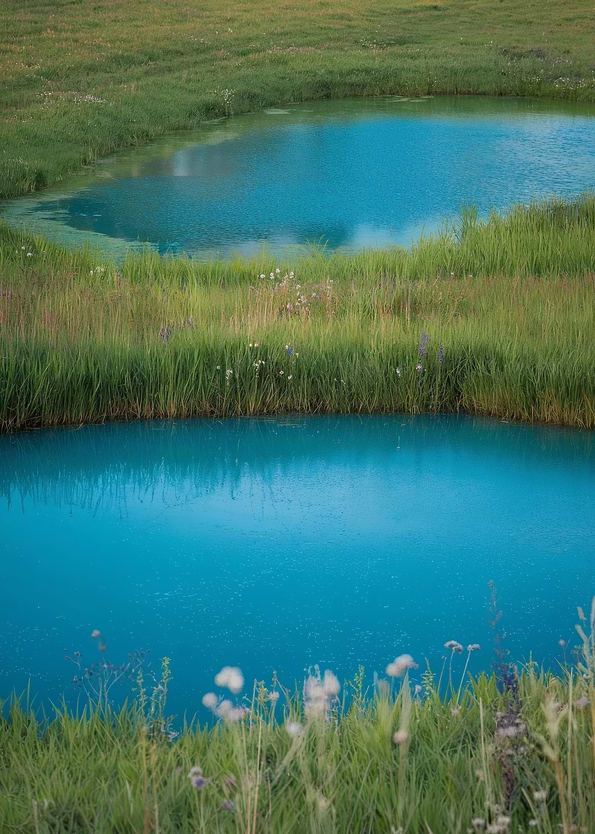 'Ponds in Grassy Field' Poster, picture, metal print, paint by Chris ...