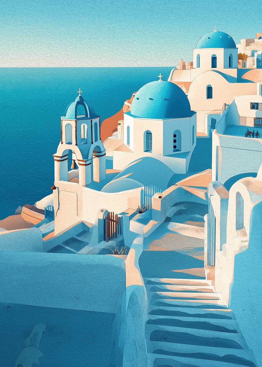 'Santorini Island Churches' Poster, picture, metal print, paint by ...