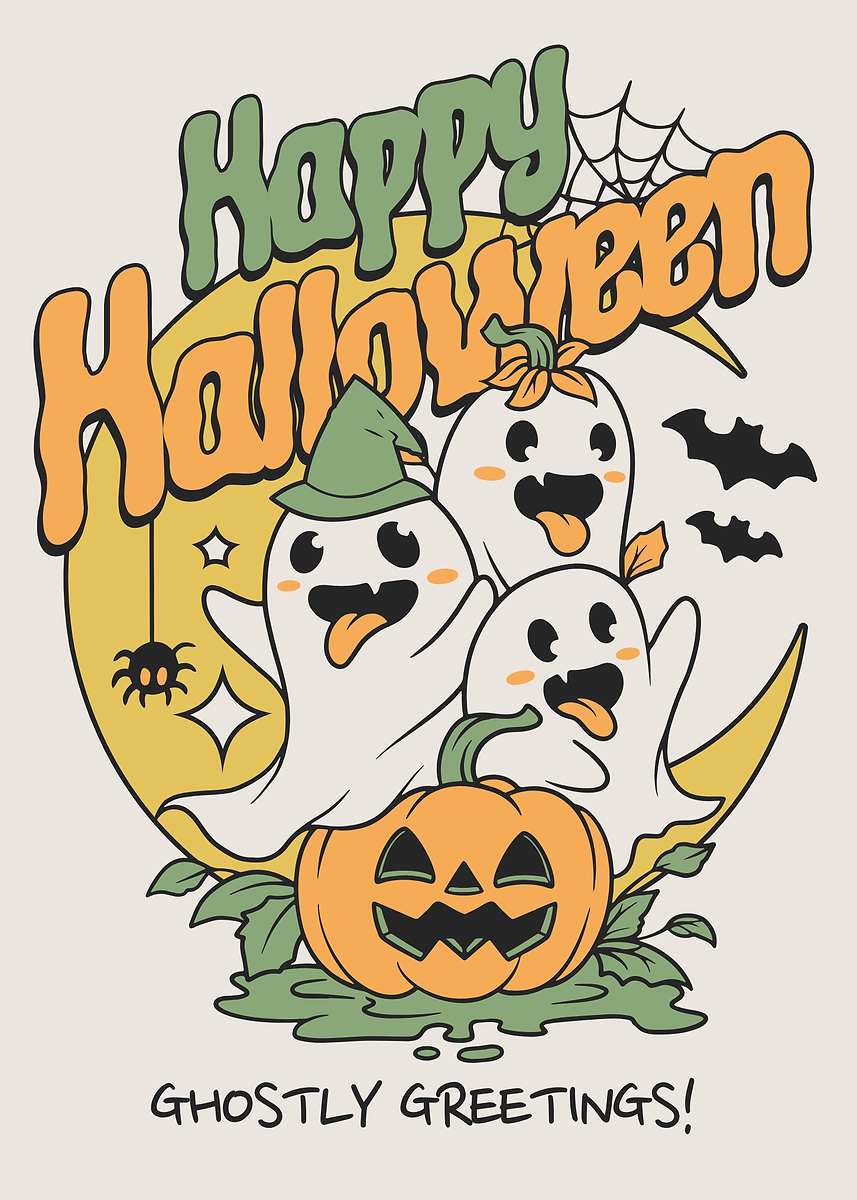 'Cute Halloween Ghosts and Pumpkin' Poster, picture, metal print, paint ...