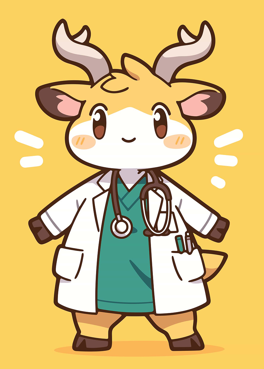 'Cute Deer Doctor with Stethoscope' Poster, picture, metal print, paint ...
