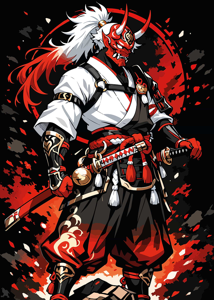 'Oni Samurai double katana' Poster, picture, metal print, paint by ...