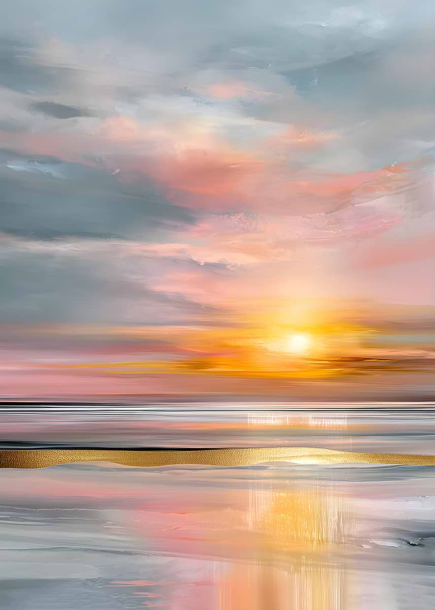 'Abstract Sunset Over Water' Poster, picture, metal print, paint by ...