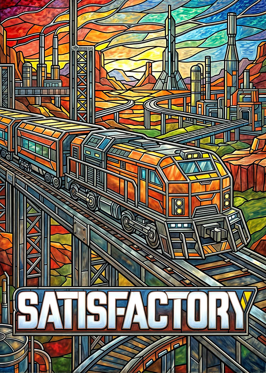 'Satisfactory Game Art with Train' Poster, picture, metal print, paint ...