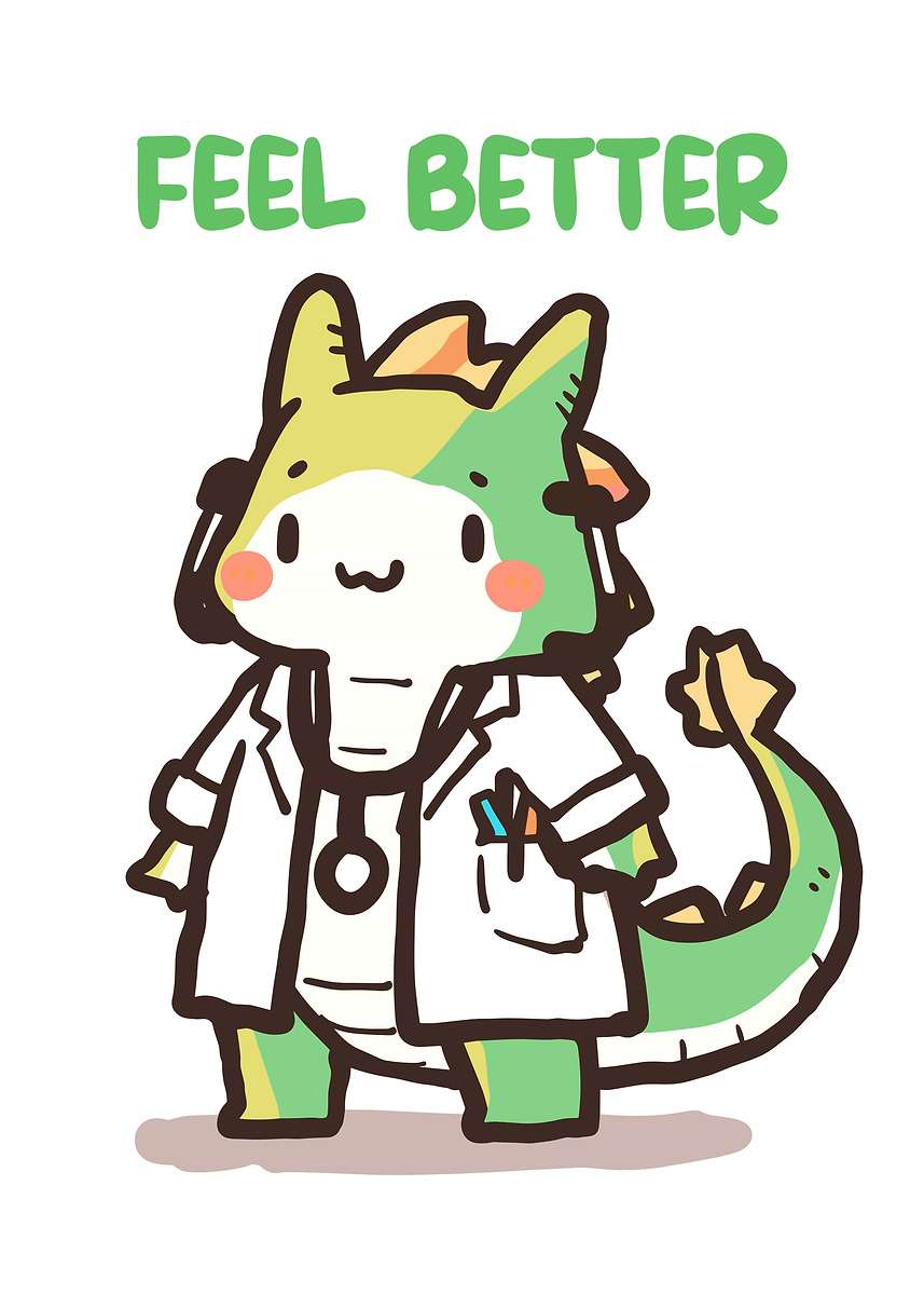 'Cute Dragon Doctor Feel Better Card' Poster, picture, metal print ...
