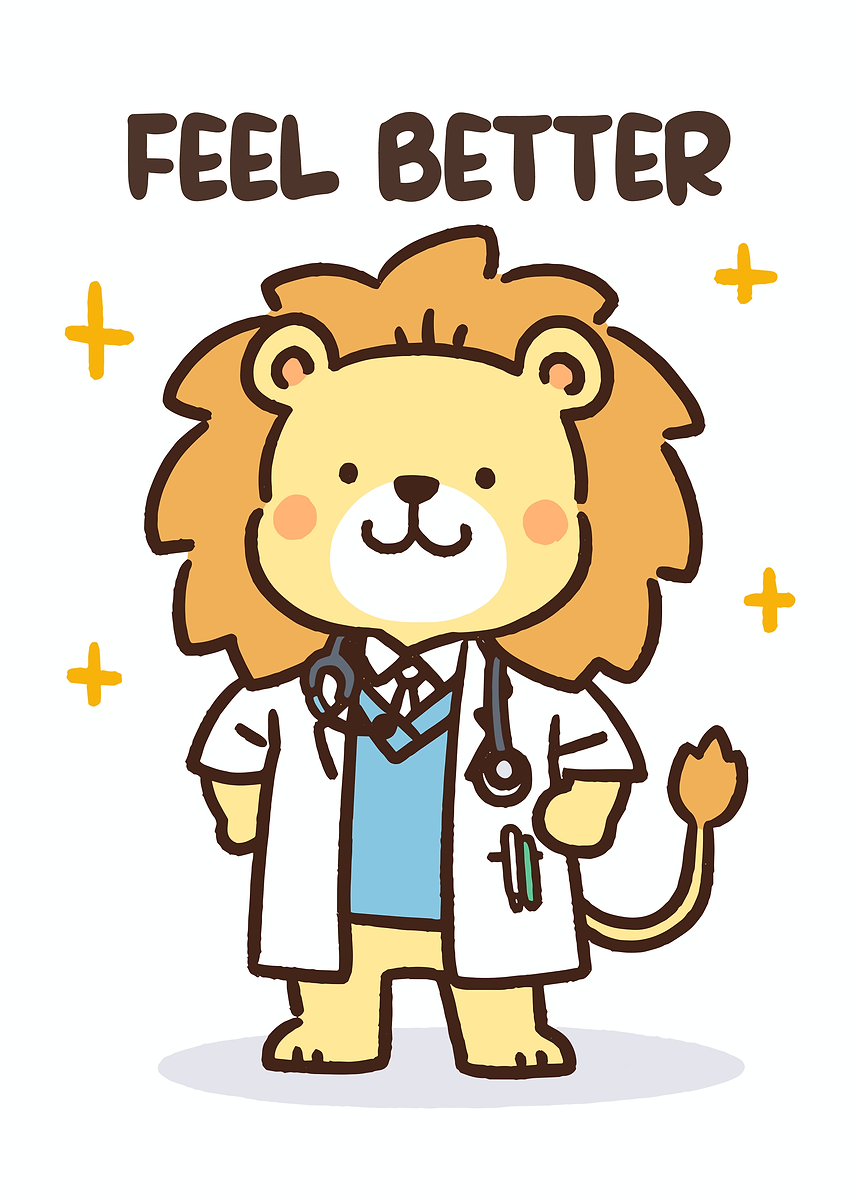 'Cute Lion Doctor Feel Better Card' Poster, picture, metal print, paint ...