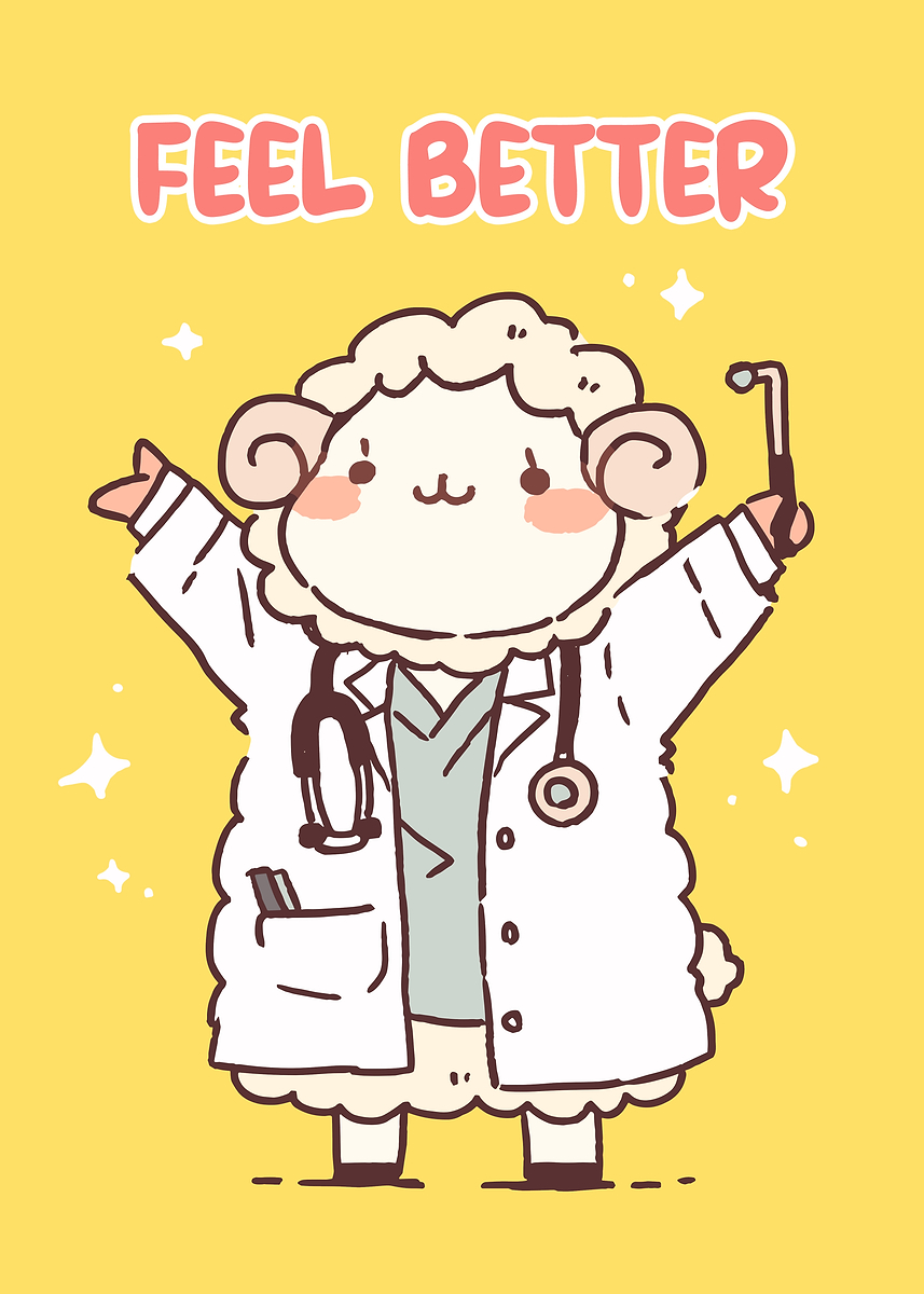 'Cute Sheep Doctor Feel Better Card' Poster, picture, metal print ...