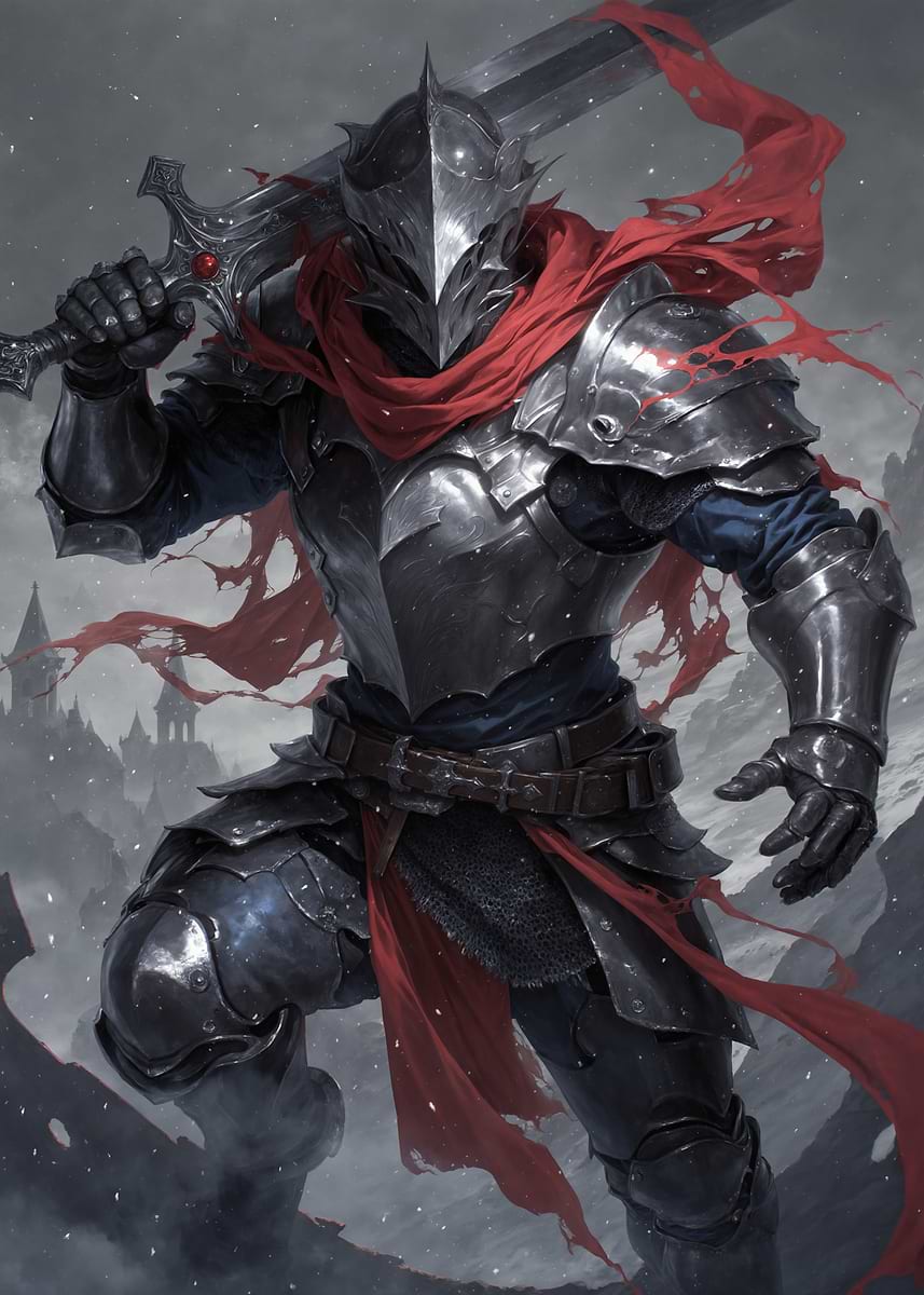'Knight in Shining Armor with Red Scarf' Poster, picture, metal print ...