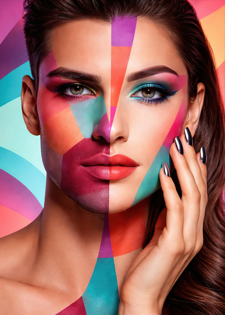 'Abstract Geometric Makeup Portrait' Poster, picture, metal print ...