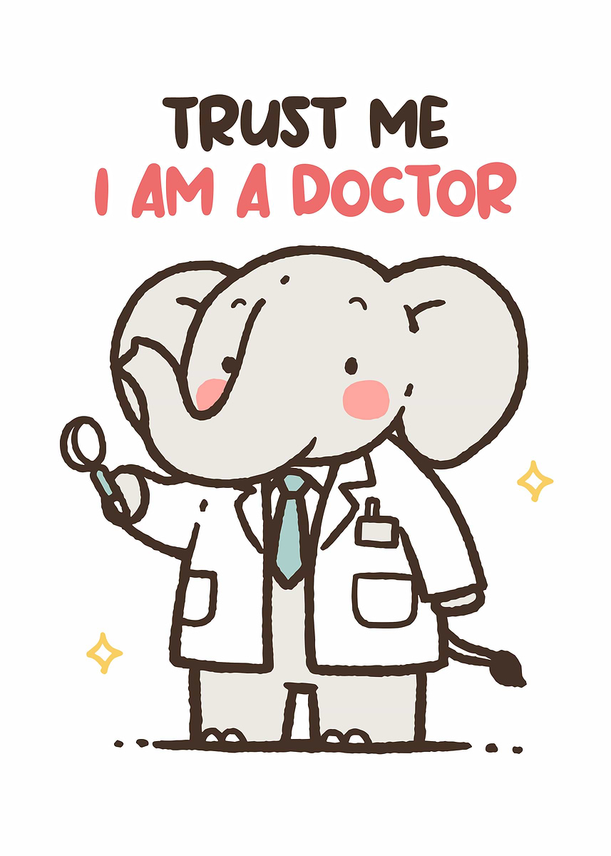 'Cute Doctor Elephant with Magnifying Glass' Poster, picture, metal ...