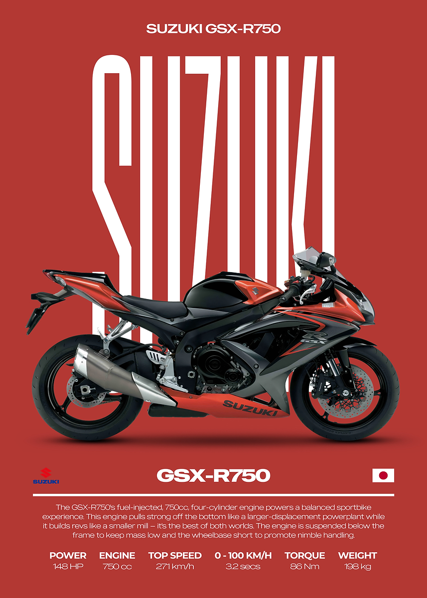 'Suzuki GSX-R750 Motorcycle Poster' Poster, picture, metal print, paint ...