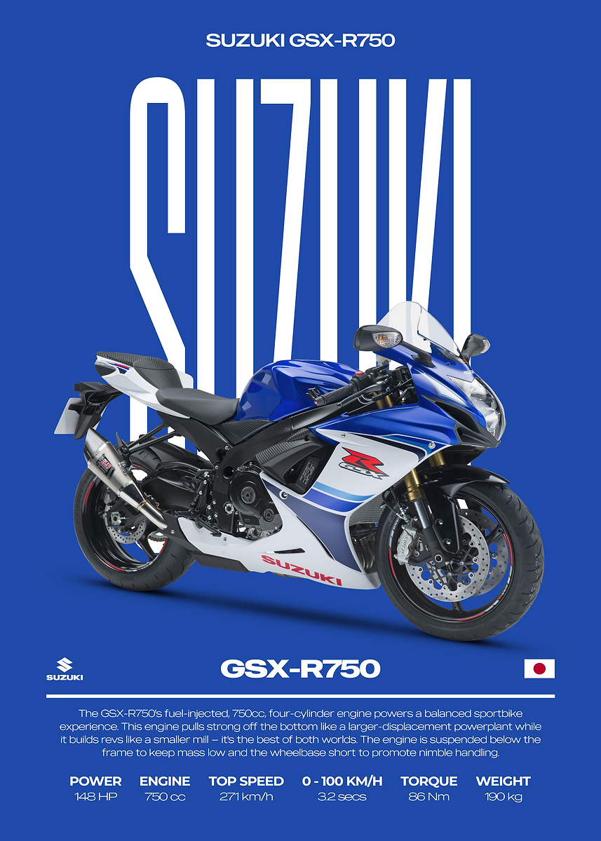 'Suzuki GSX-R750 Motorcycle Poster' Poster, picture, metal print, paint ...
