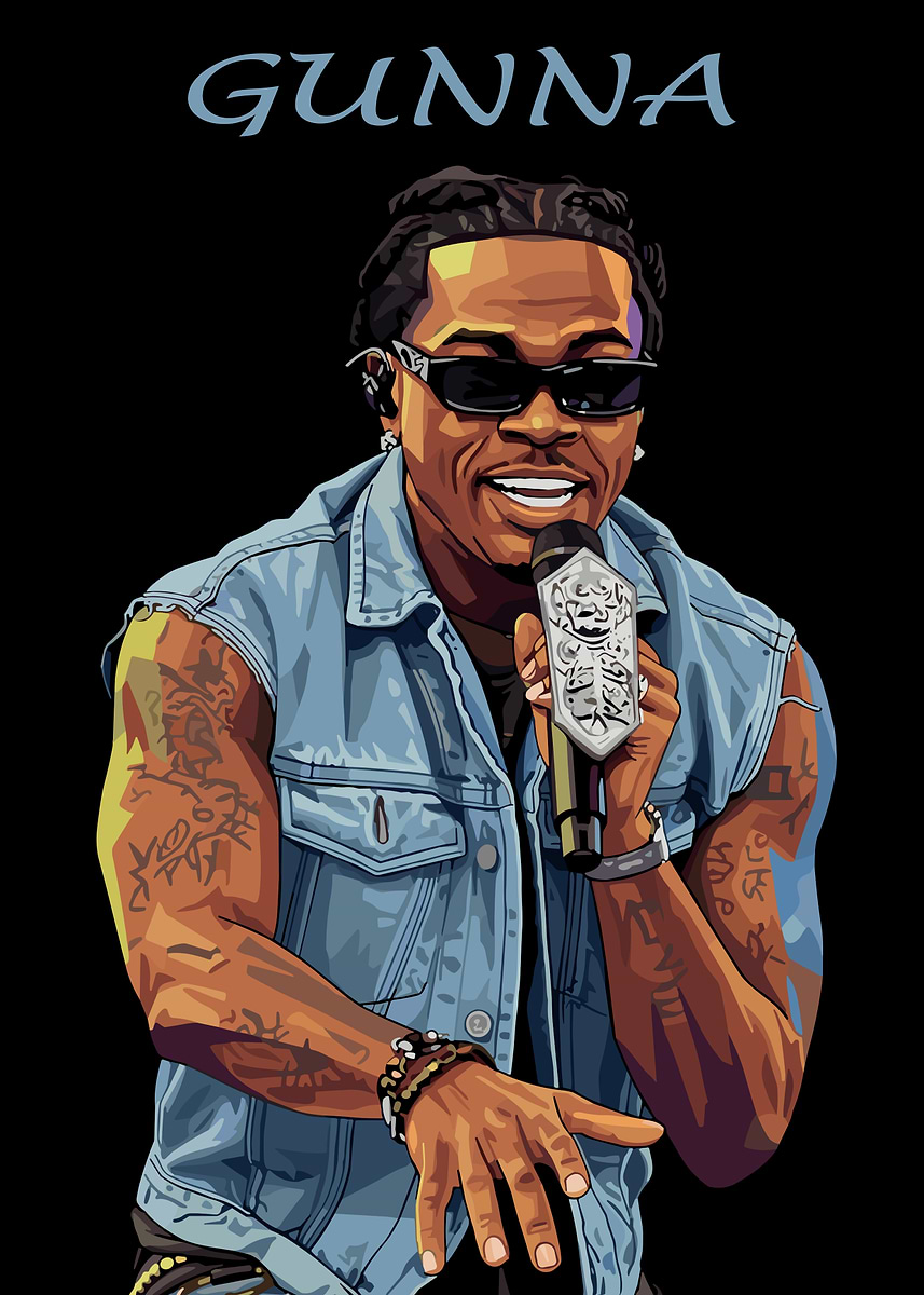 'Gunna Performing with Microphone' Poster, picture, metal print, paint ...