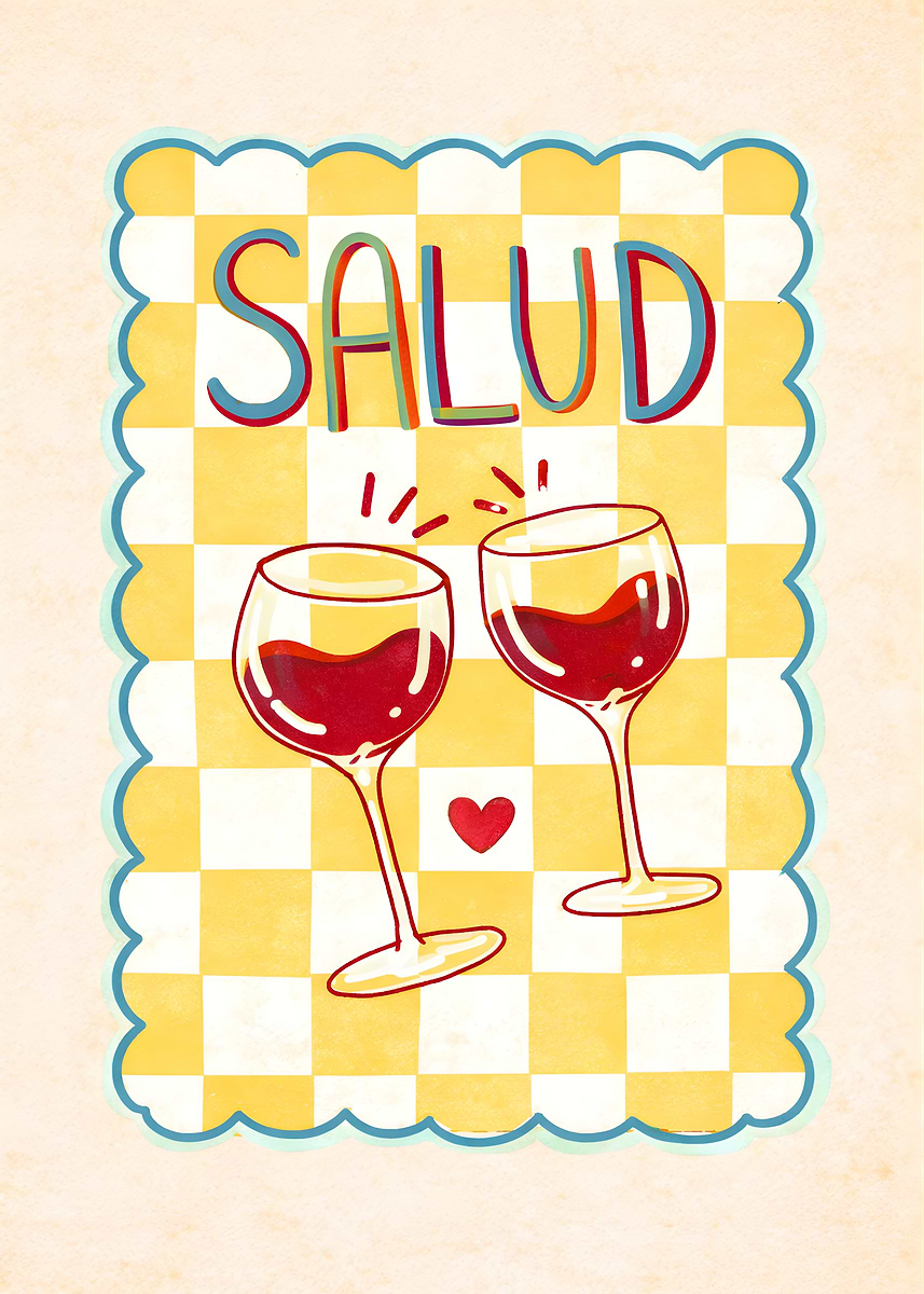 'Salud Toast with Wine Glasses' Poster, picture, metal print, paint by ...