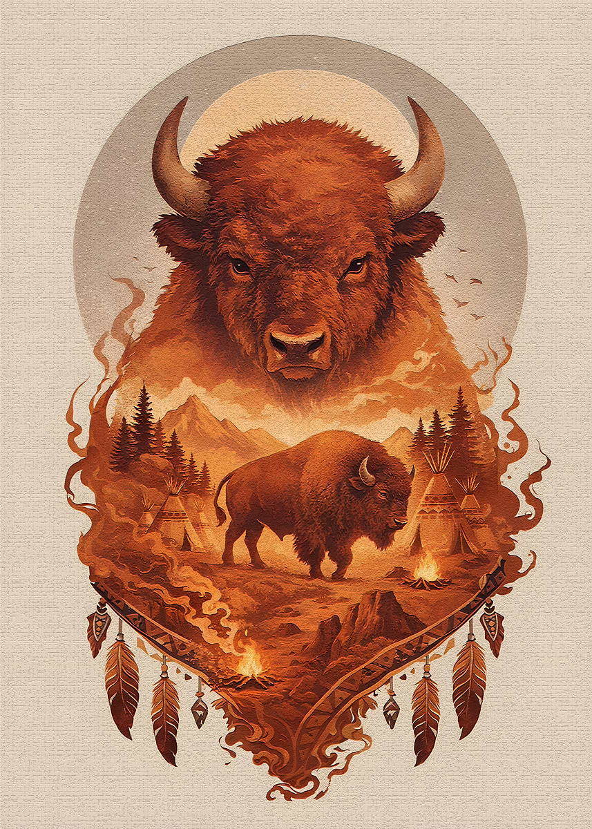 'Bison Spirit Landscape' Poster, picture, metal print, paint by 3am ...