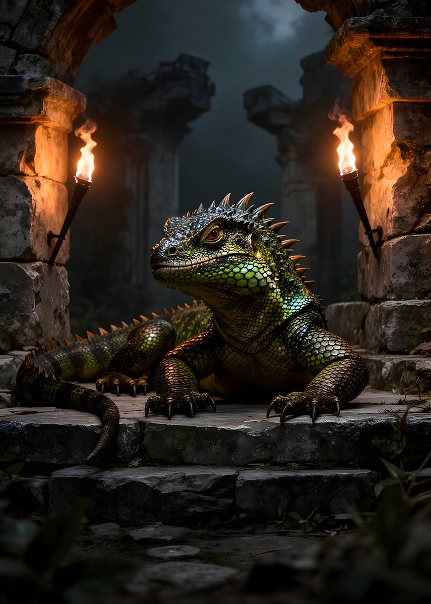 'Fantasy Lizard in Ancient Ruins' Poster, picture, metal print, paint ...