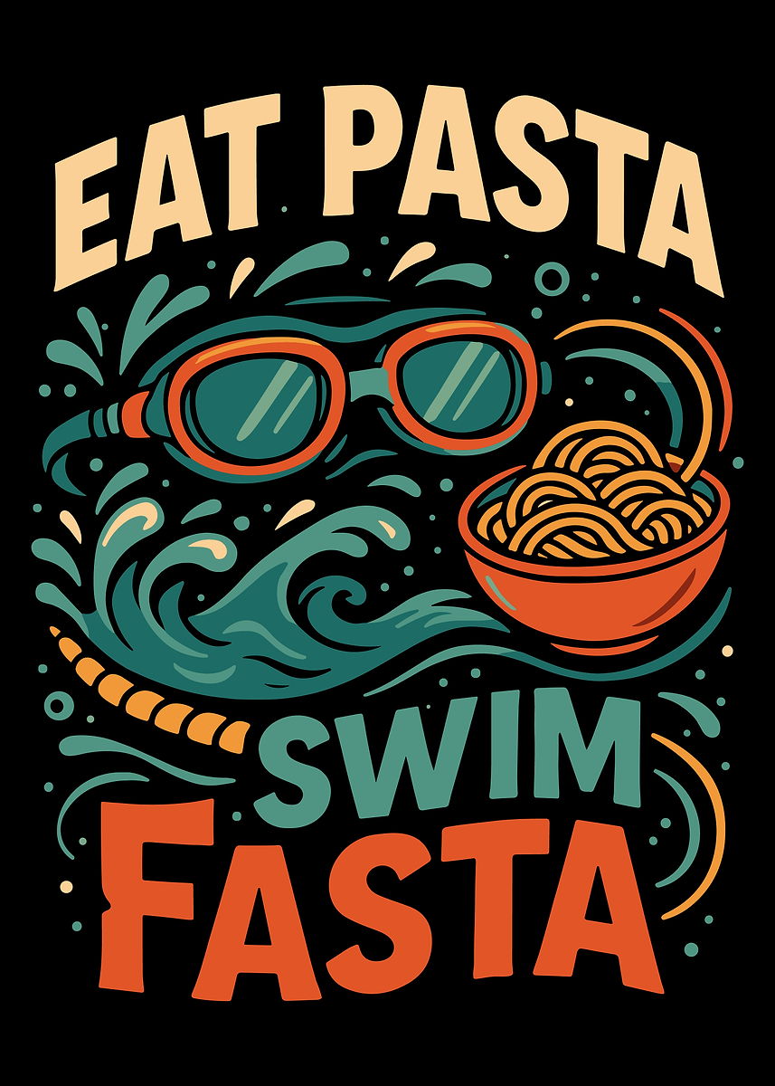 'Eat Pasta Swim Fasta Poster, Funny Swimming Motivation Art, Pasta Swim ...